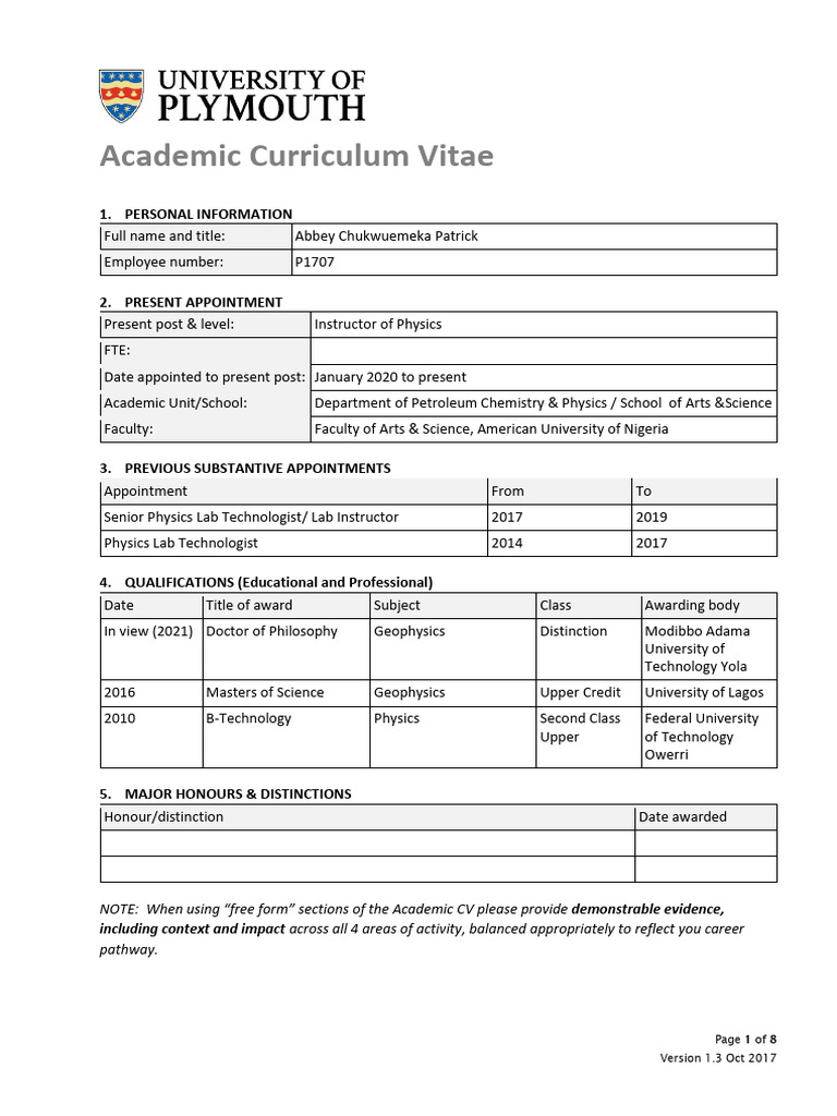 Academic CV Template | PDF | Postgraduate Education | Porosity