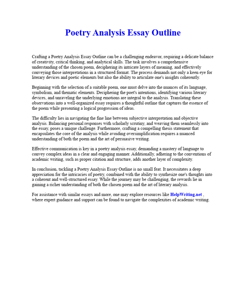 Poetry Analysis Essay Outline | PDF | Essays | Poetry