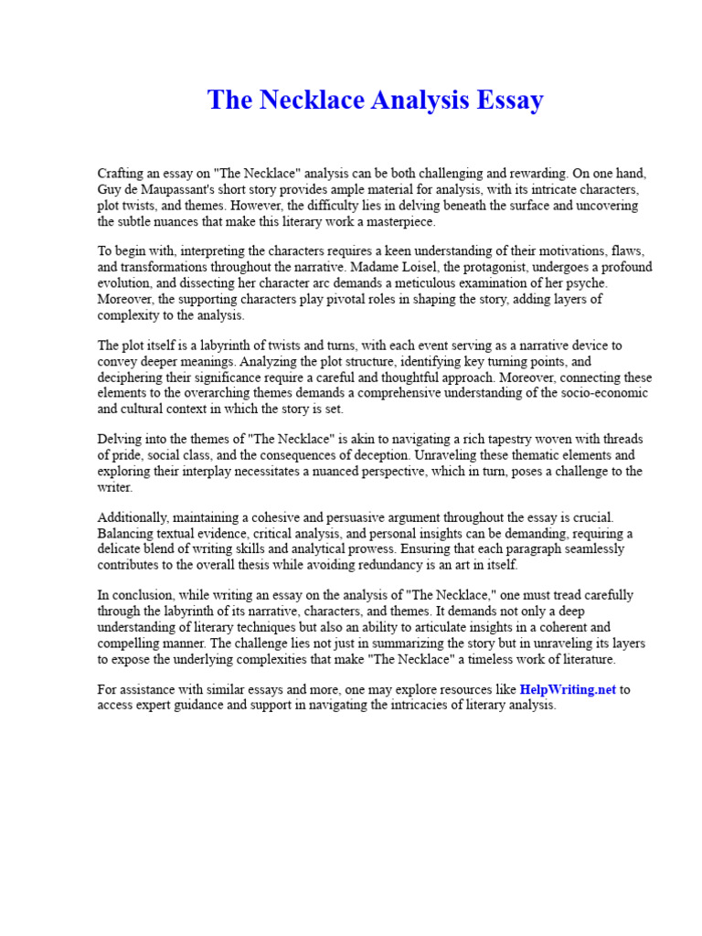 The Necklace Analysis Essay | PDF | Essays | Narrative