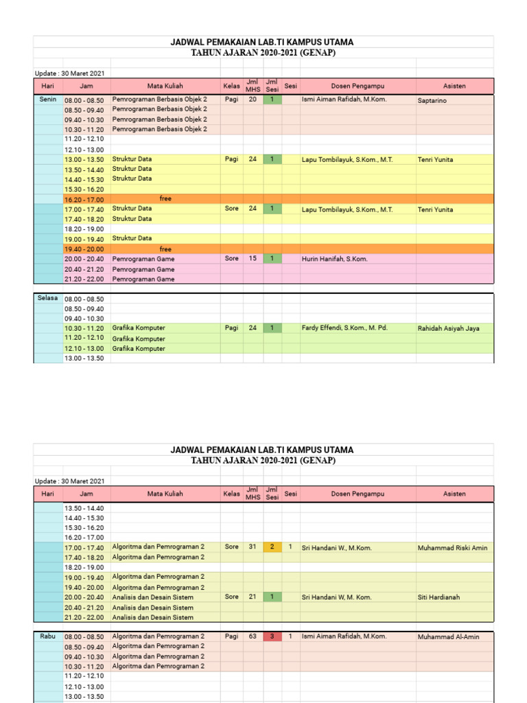 Jadwal Praktikum Utama - Genap | PDF