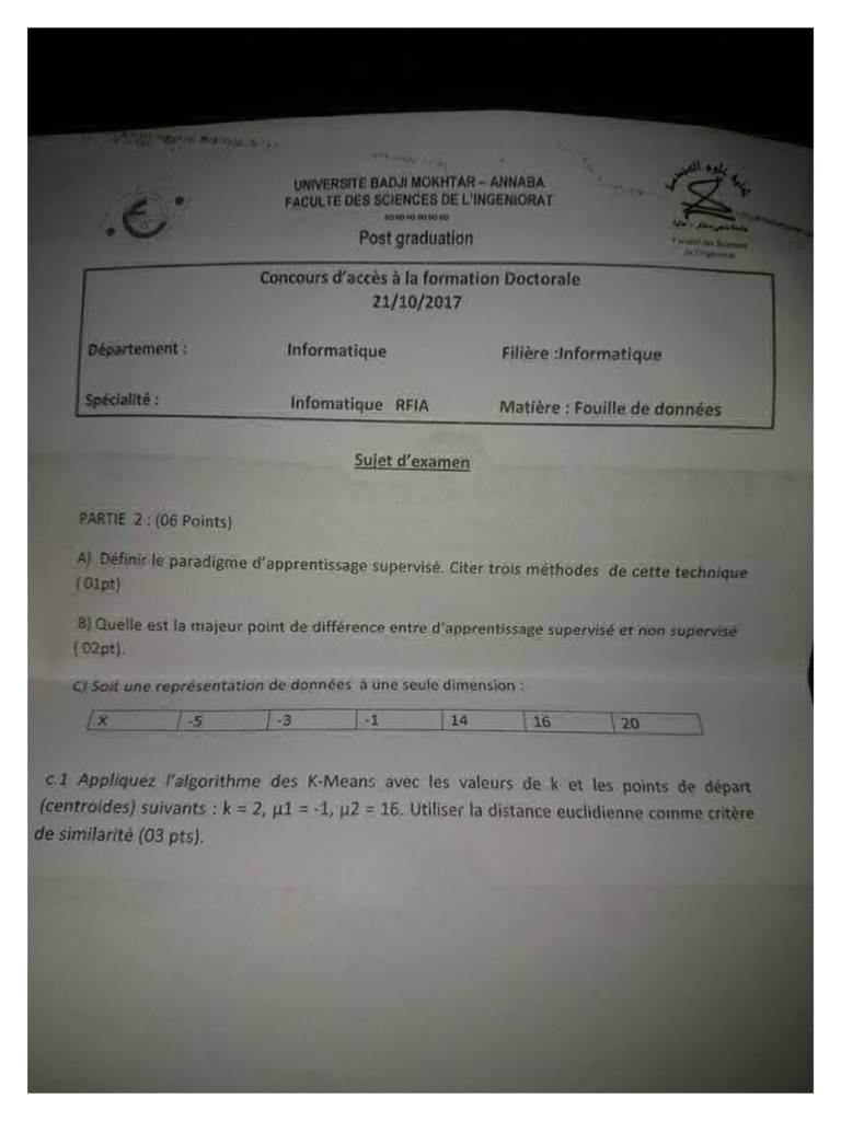 Epreuve DM Concours de Doctorat Univ Annaba 2017-2018 (Tchi Drive) | PDF