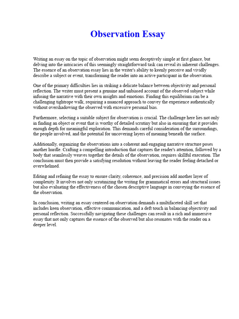 Observation Essay | PDF | Essays | Observation