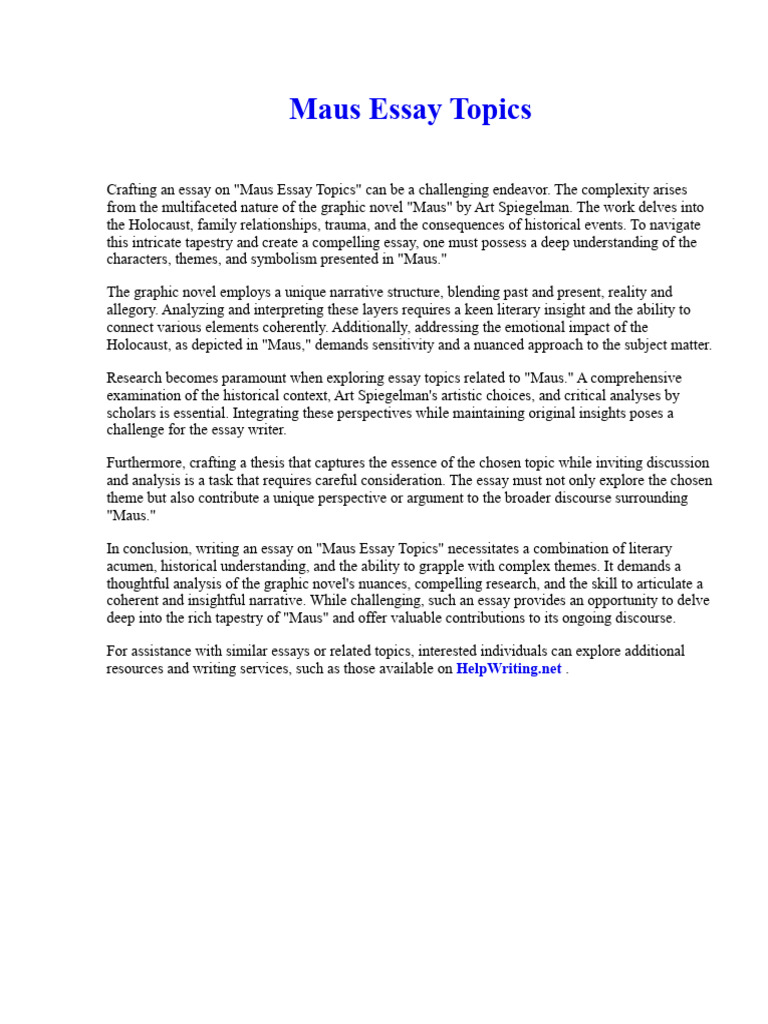 Maus Essay Topics | PDF | Essays | Narrative