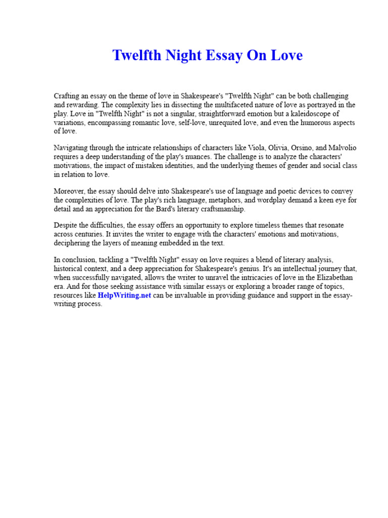 Twelfth Night Essay On Love | PDF | Twelfth Night