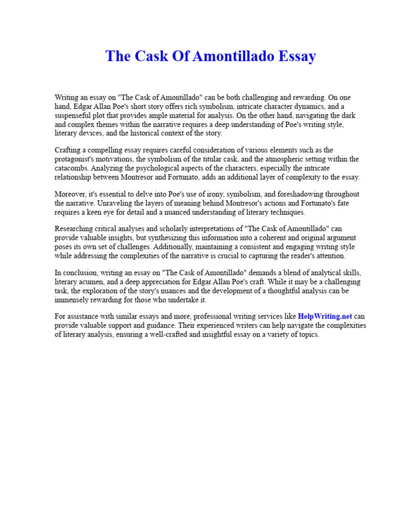 The Cask of Amontillado Essay | PDF