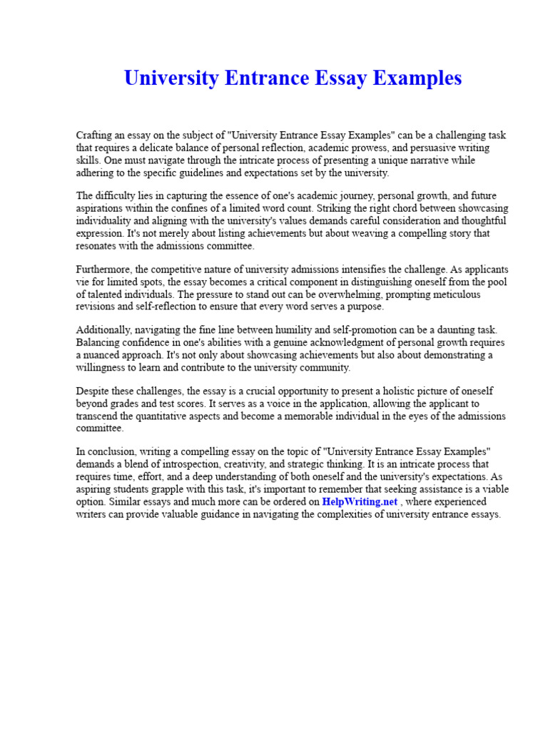 University Entrance Essay Examples | PDF | Essays | Personal Development