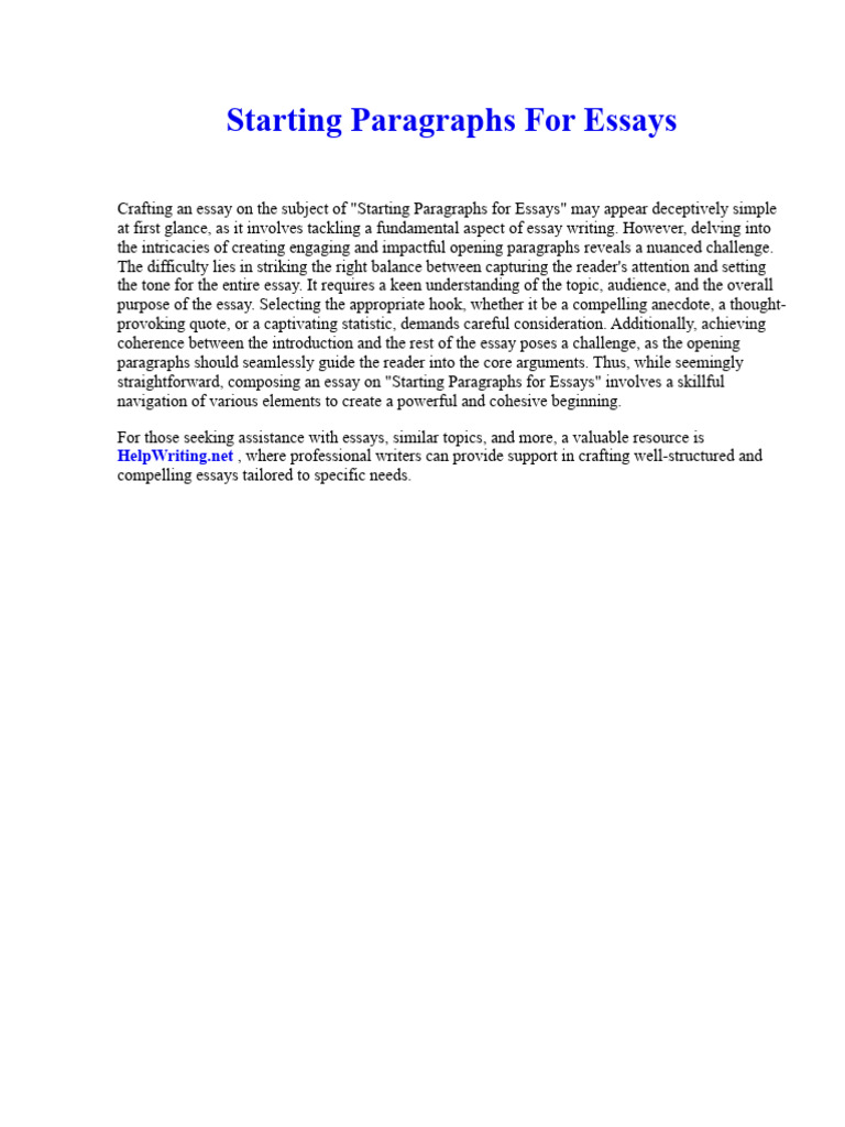 Starting Paragraphs For Essays | PDF | Essays | Human Communication