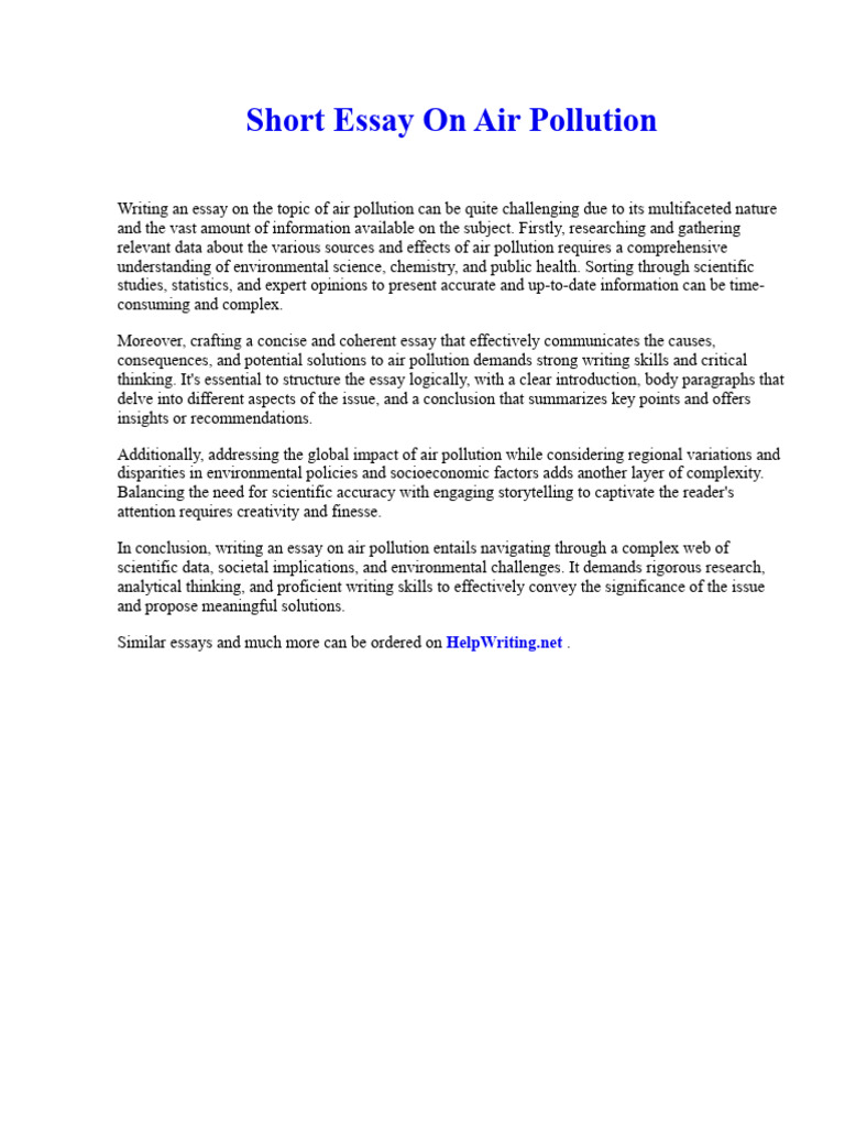 Short Essay On Air Pollution | PDF | Pollution | Essays