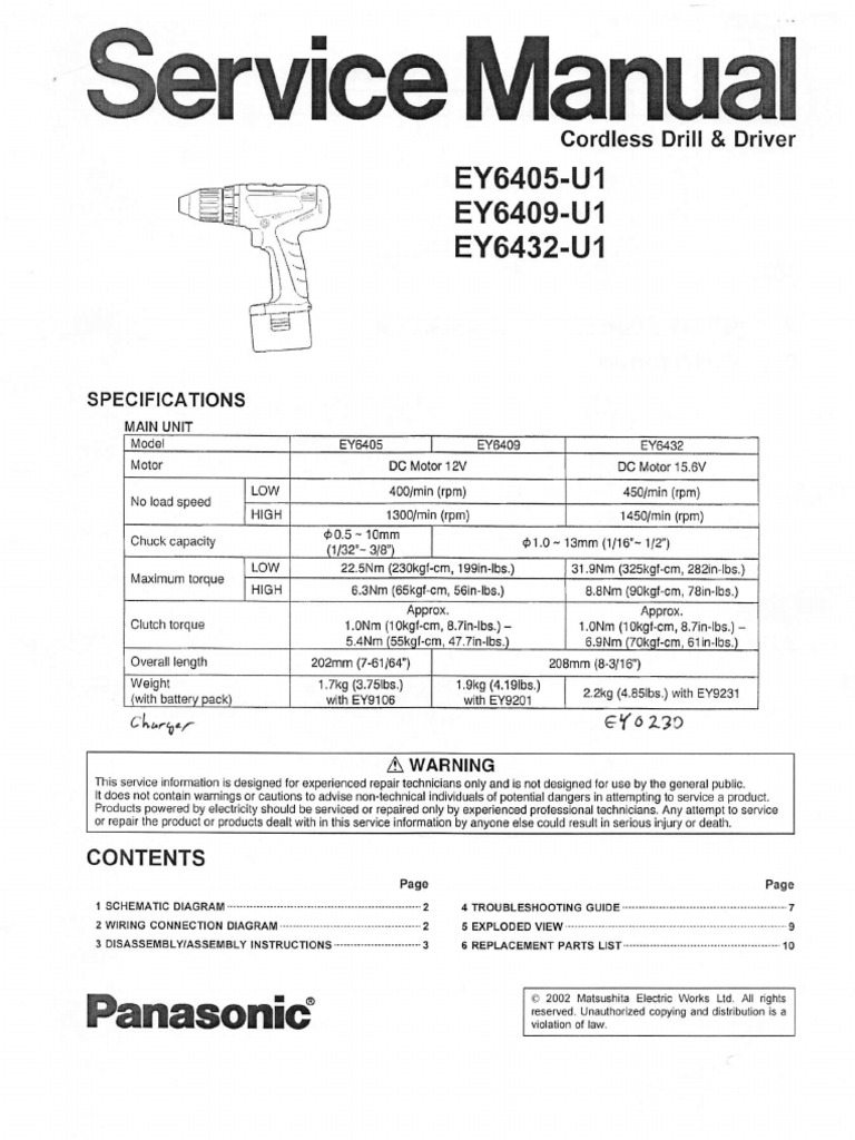 Panasonic EY64 Series Service Manual | PDF | Switch | Battery Charger