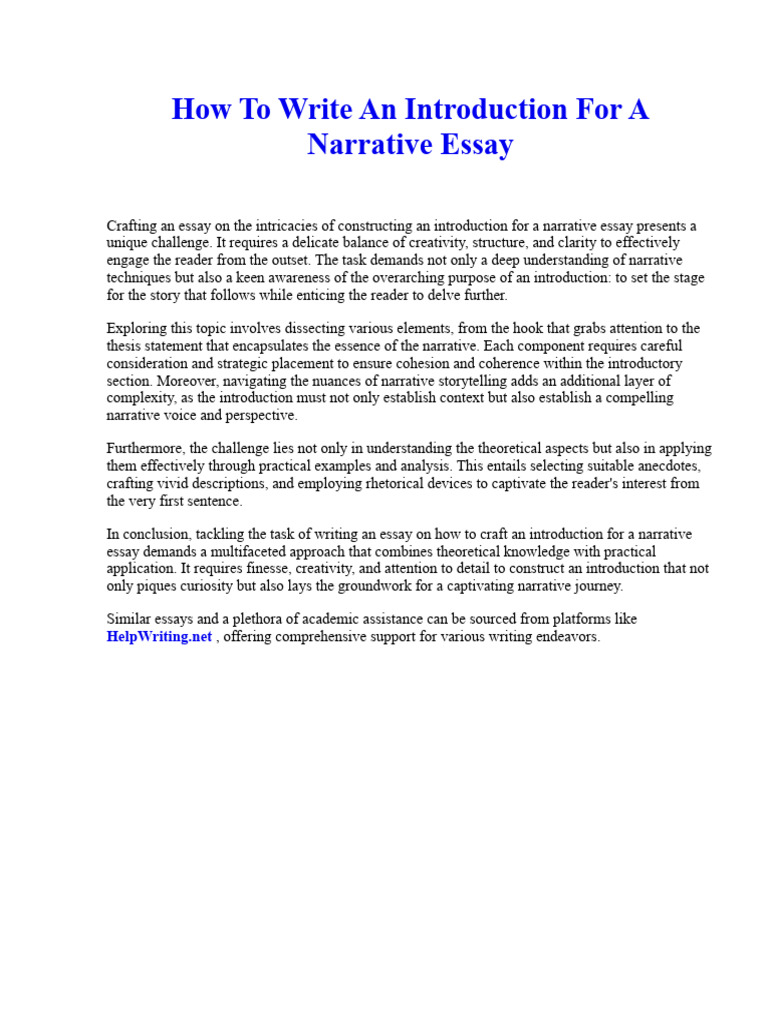 How To Write An Introduction For A Narrative Essay | Download Free PDF ...