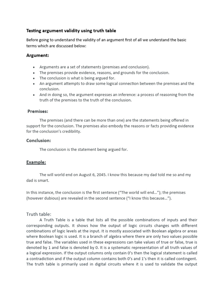 Testing Argument Validity Using Truth Table | PDF | Argument | Logical ...