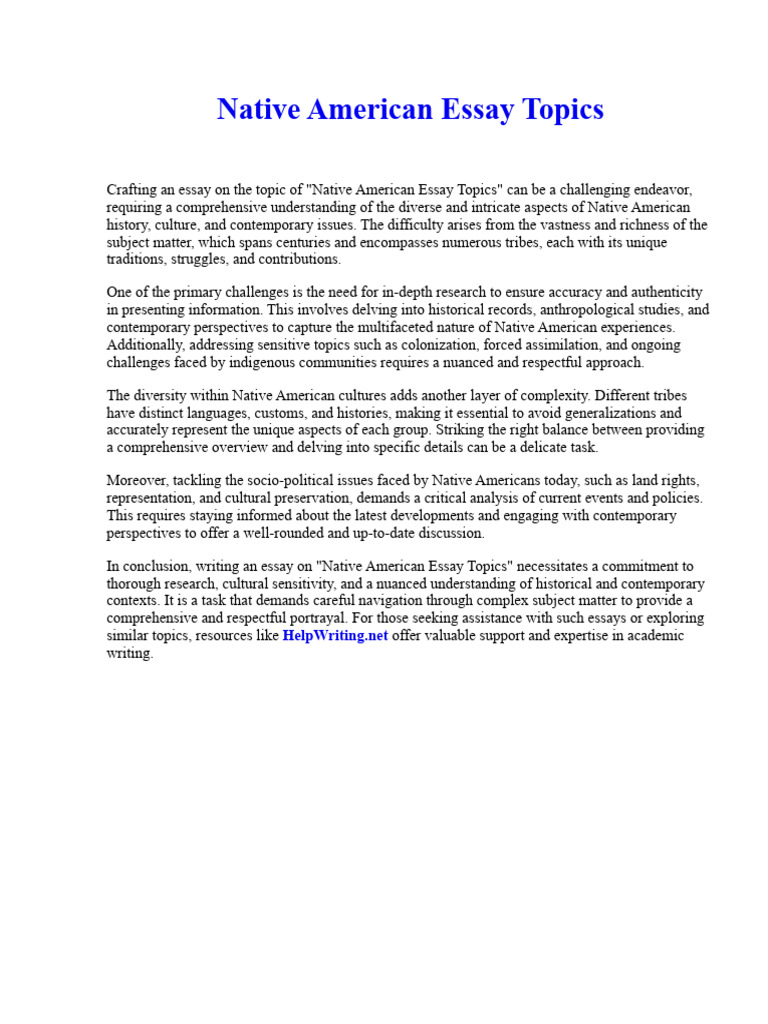 Native American Essay Topics | PDF | Indigenous Peoples Of The Americas ...