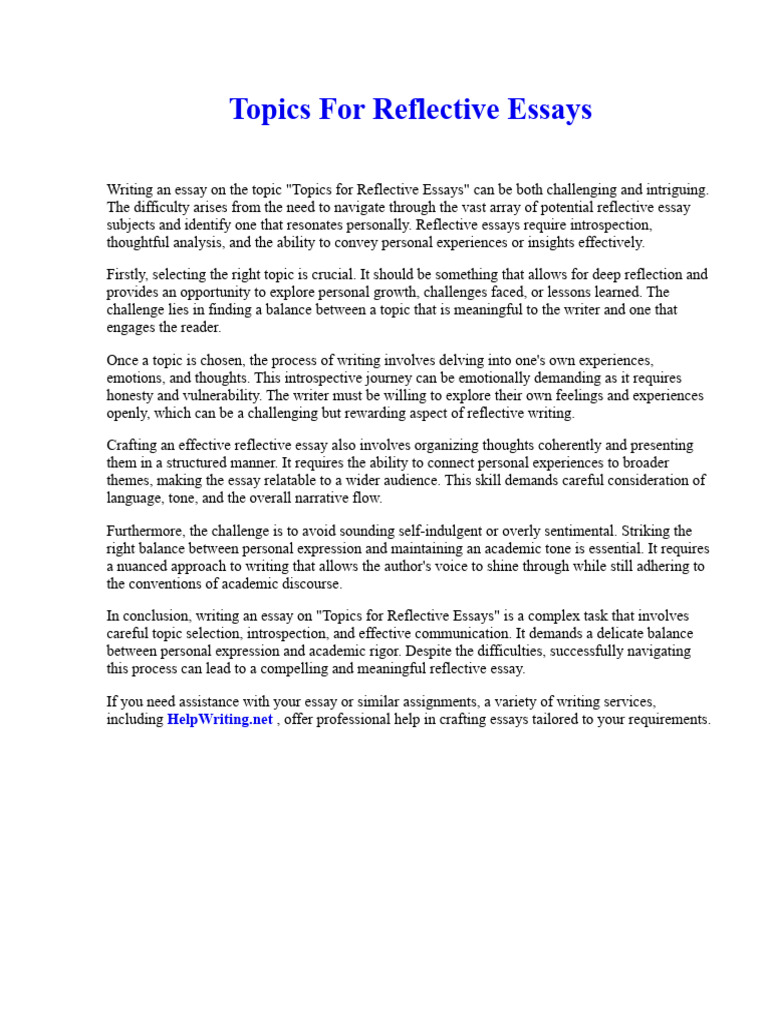Topics For Reflective Essays | PDF | Essays | Experience