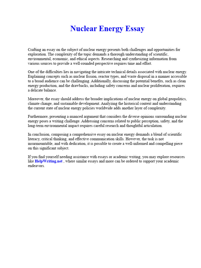 Nuclear Energy Essay | Download Free PDF | Nuclear Power | Essays