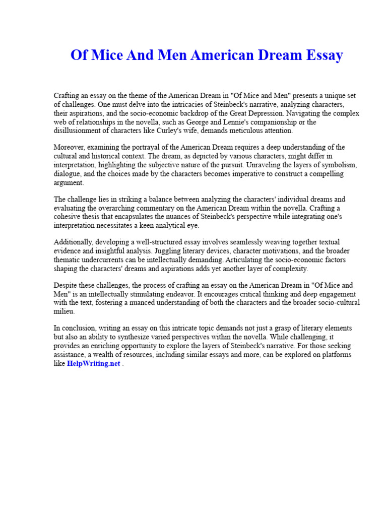 Of Mice and Men American Dream Essay | PDF | Essays | American Dream