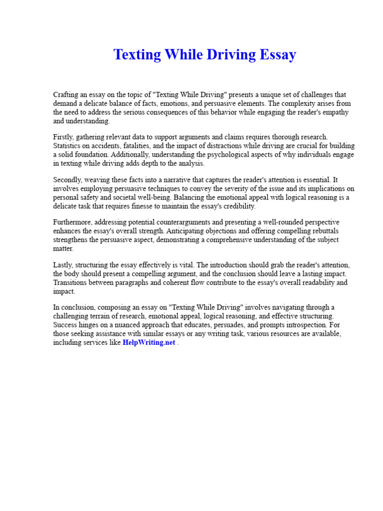 Texting While Driving Essay | PDF | Essays | Narrative