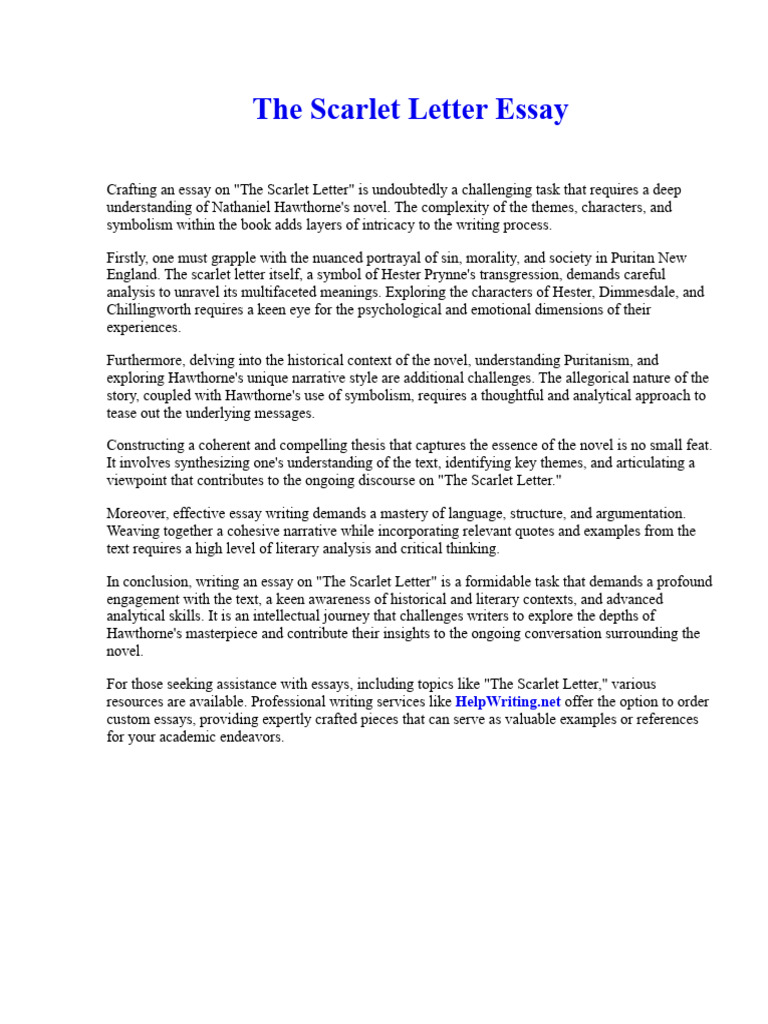 The Scarlet Letter Essay | PDF | The Scarlet Letter | Essays