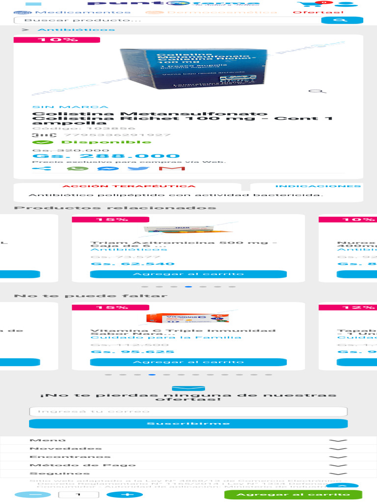 Punto Farma Colistina Metansulfonato Colistina Richet 100 MG - Cont 1 Ampolla | PDF