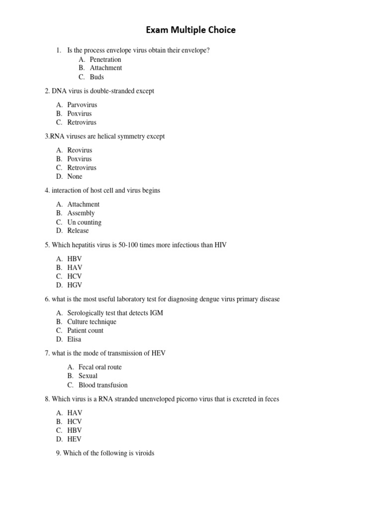 Virus and Hepatitis Exam Questions | PDF | Virus | Virology