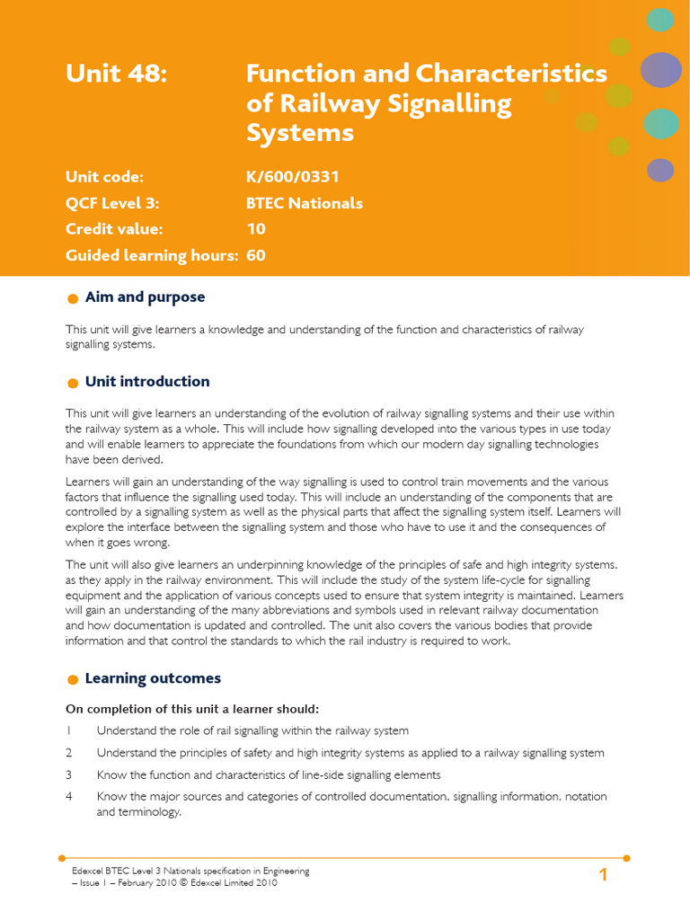 Unit 48 Function and Characteristics of Railway Signalling Systems | PDF | Learning | System