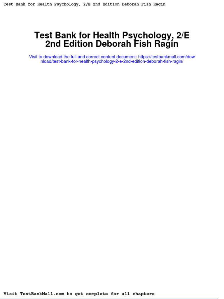 Full Test Bank For Health Psychology 2 E 2Nd Edition Deborah Fish Ragin ...