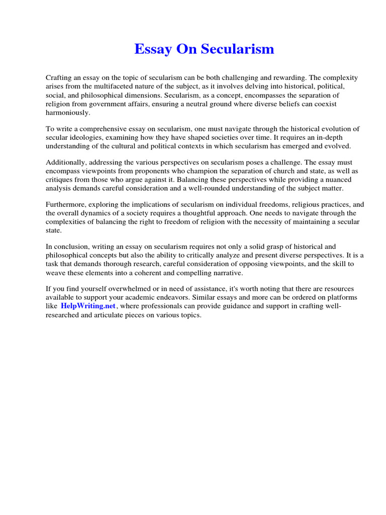 Essay On Secularism | PDF | Secularism | Essays Essay On Secularism | PDF | Secularism | Essays
