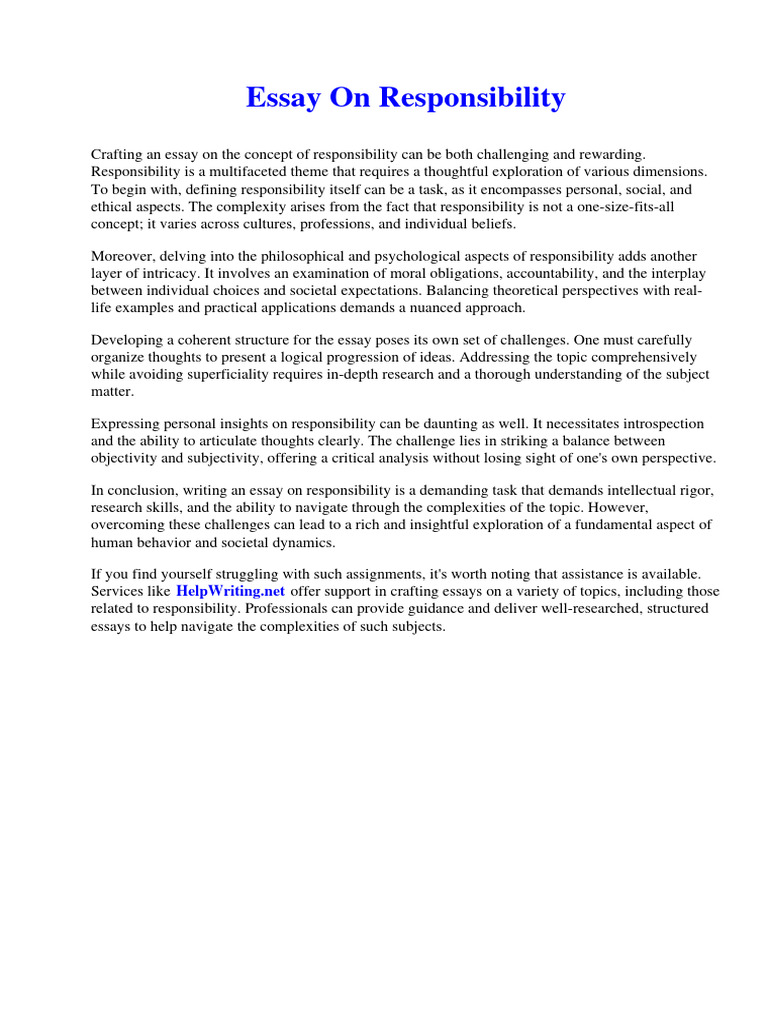 Essay On Responsibility | PDF | Essays | Thought