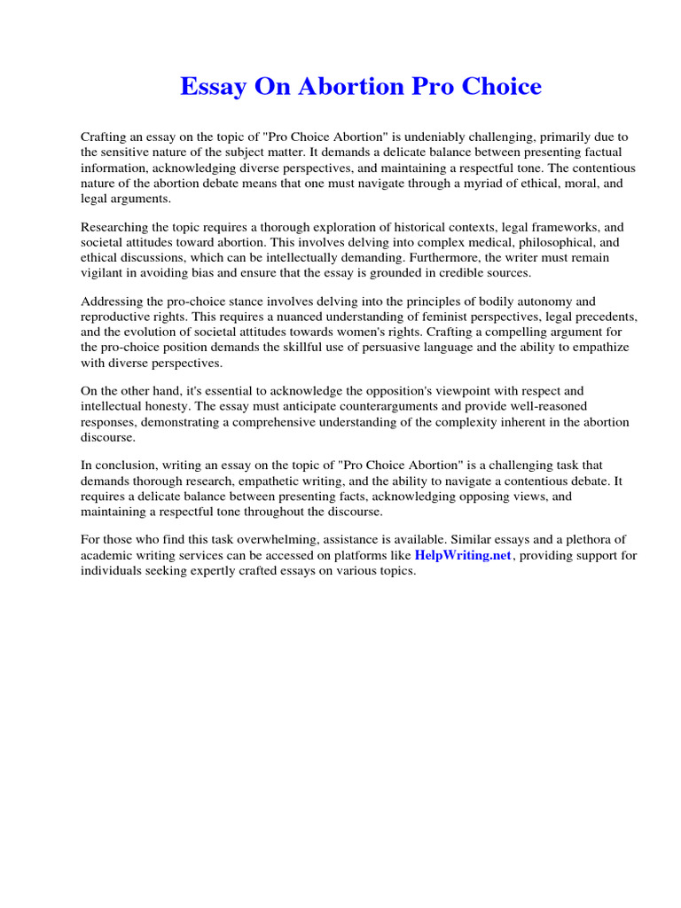 Essay On Abortion Pro Choice | PDF | Abortion Rights Movements | Essays