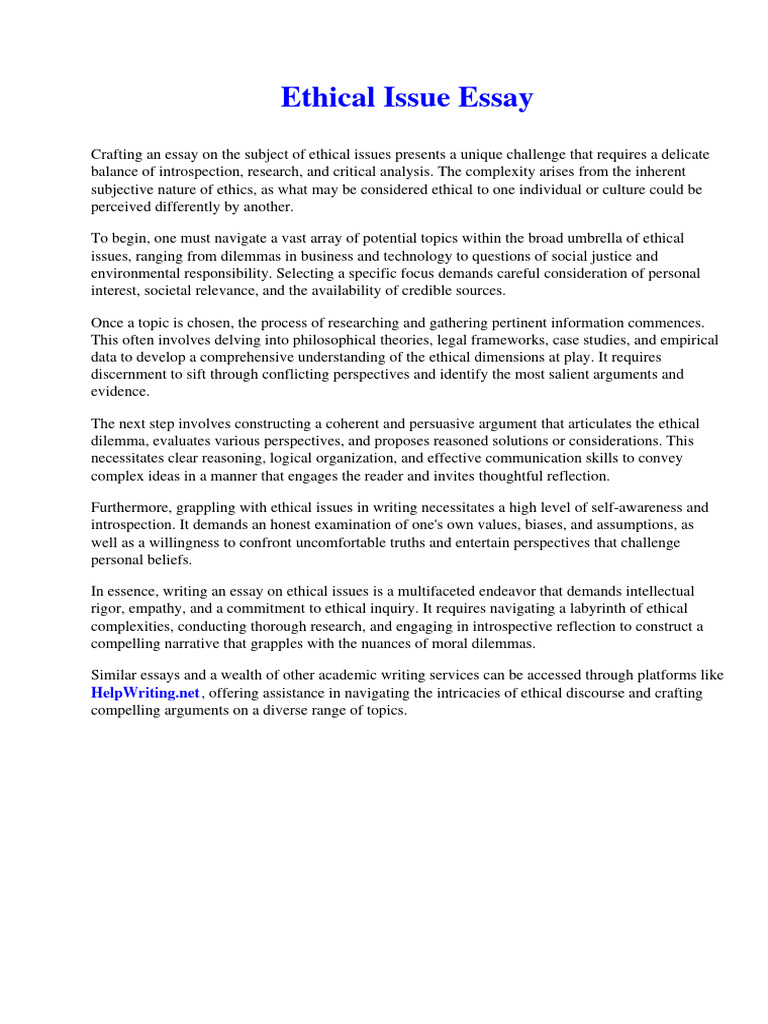 Ethical Issue Essay | PDF | Critical Thinking | Essays