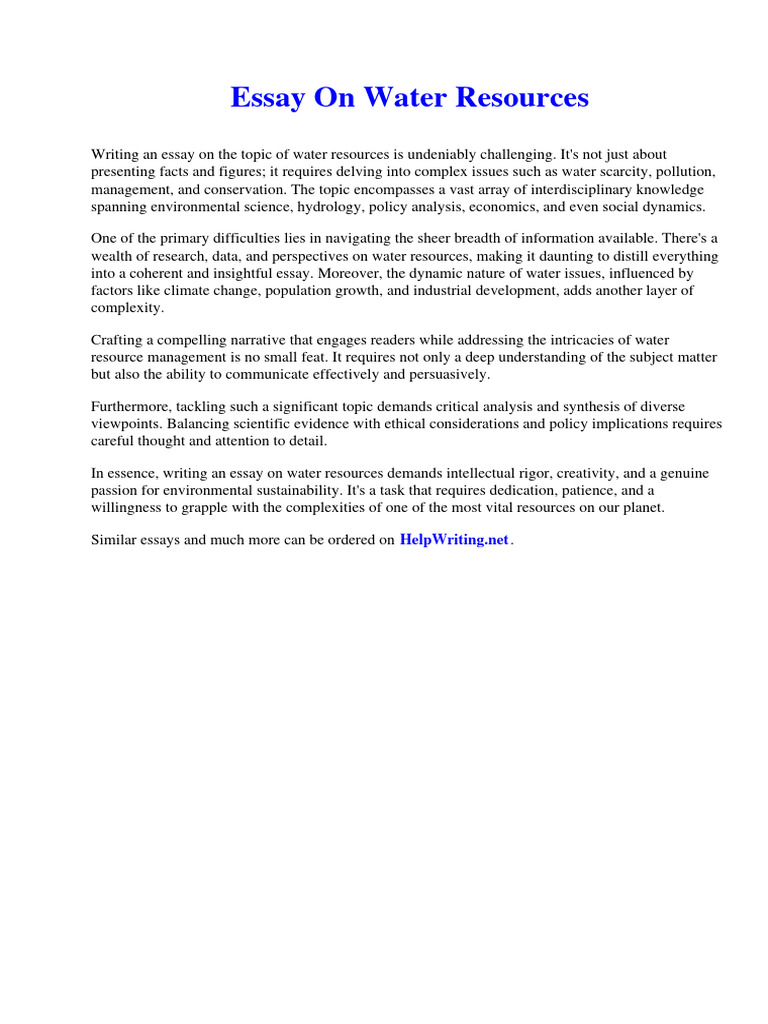 Essay On Water Resources | PDF | Essays | Water Resources
