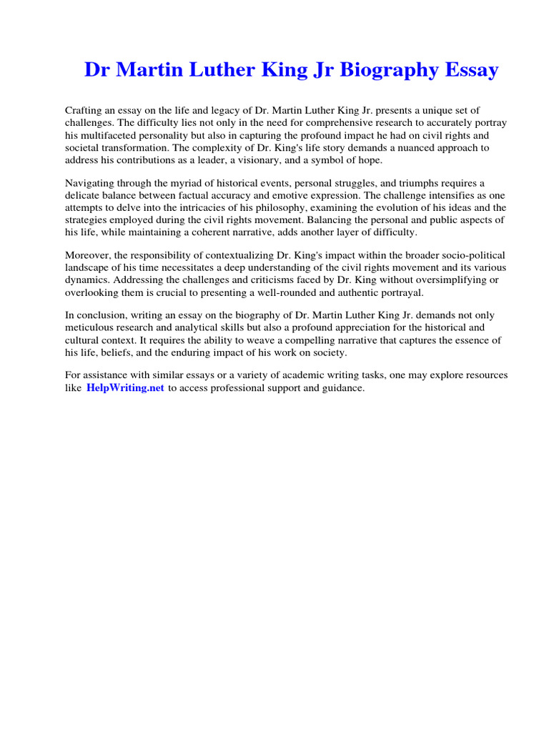 DR Martin Luther King JR Biography Essay | PDF | Essays | Martin Luther King Jr.
