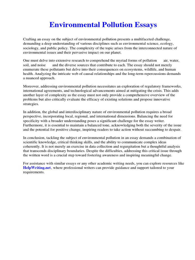 Environmental Pollution Essays | PDF | Science | Essays