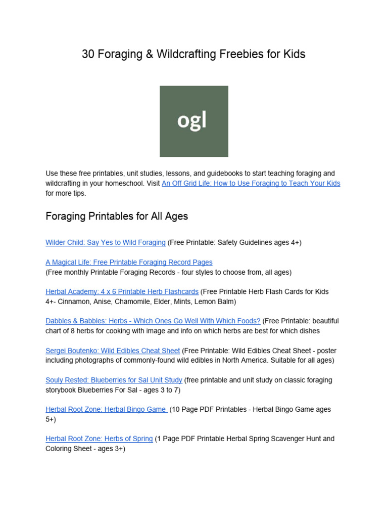 Foraging & Wildcrafting Freebies for Kids | PDF | Botany | Food And Drink
