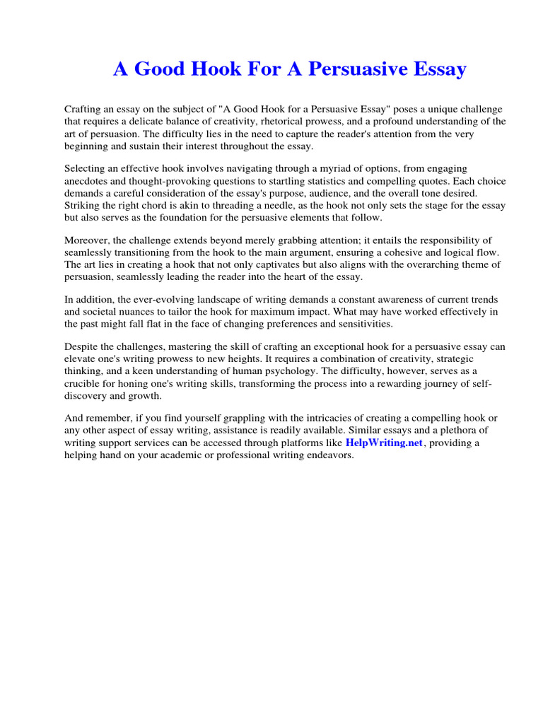 A Good Hook For A Persuasive Essay | PDF | Essays | Persuasion