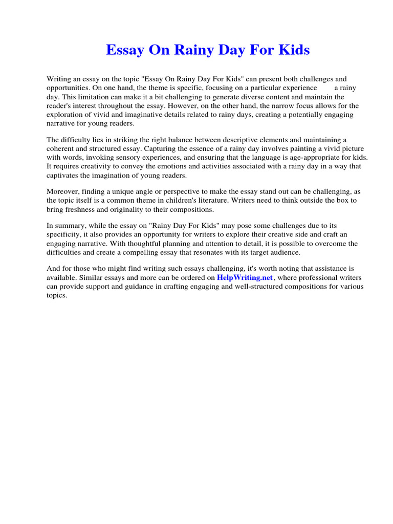Essay On Rainy Day For Kids | PDF | Essays | Experience