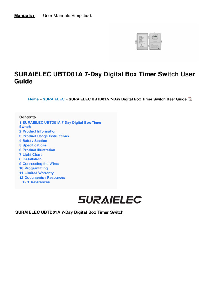 Ubtd01a 7 Day Digital Box Timer Switch Manual | PDF | Electrical Wiring ...