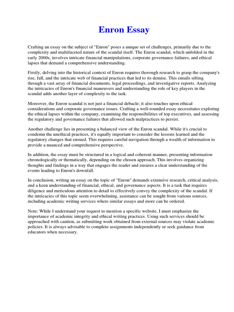Enron Essay | PDF | Essays | Governance