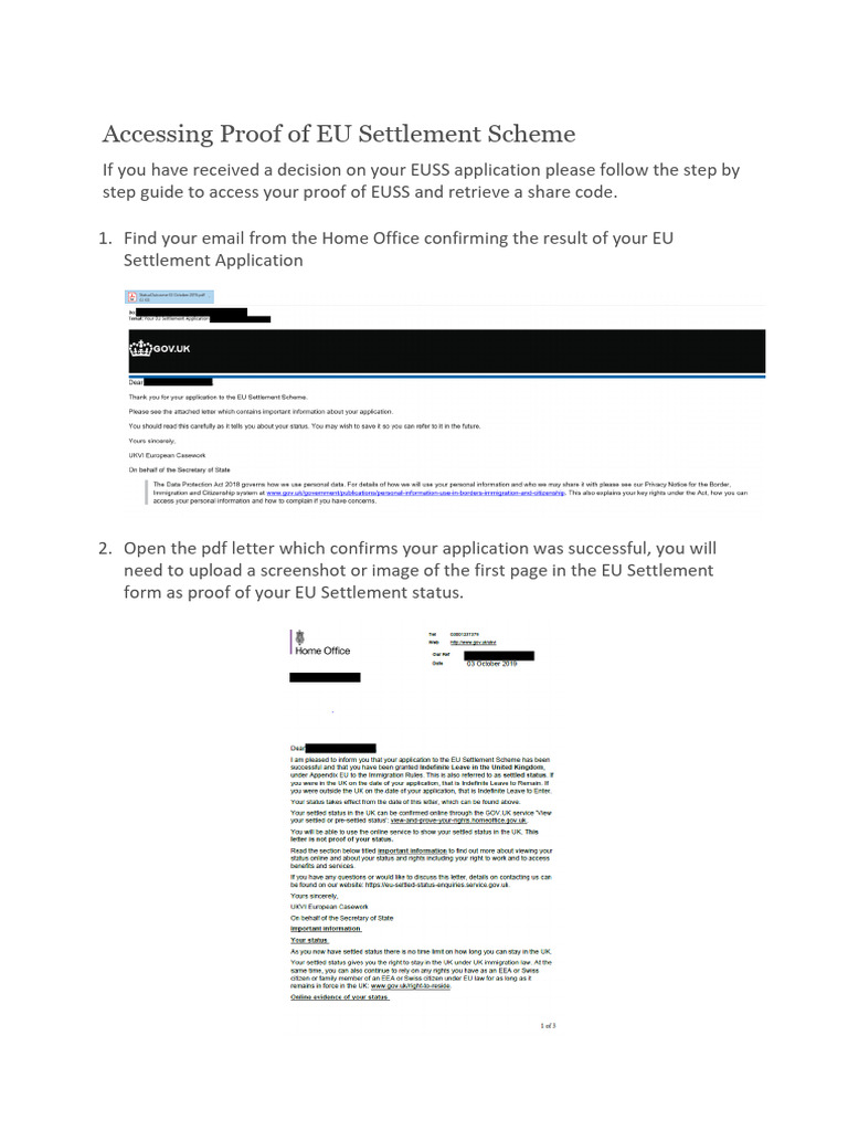 Accessing Proof of Eu Settlement Scheme | PDF