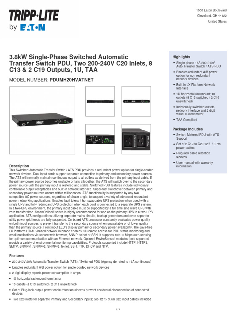Tripp Lite Pdumh20hvatnet | Download Free PDF | Ac Power Plugs And Sockets | Mains Electricity