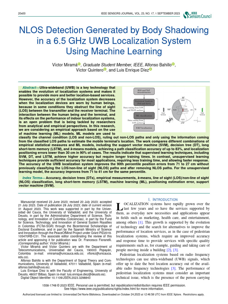 NLOS Detection Generated by Body Shadowing in A 6.5 GHZ UWB Localization System Using Machine ...