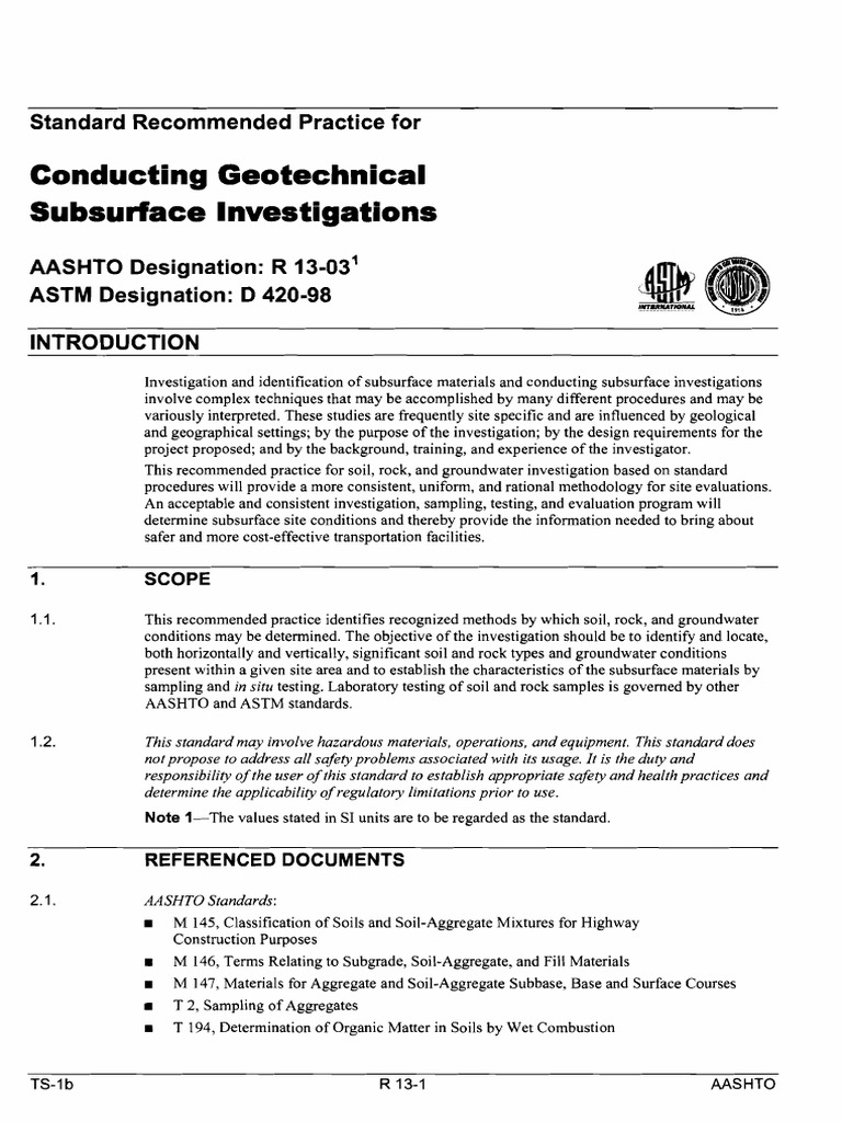 R 13-03 Conducting Geotechnical Subsurface Investigations | PDF | Reflection Seismology ...