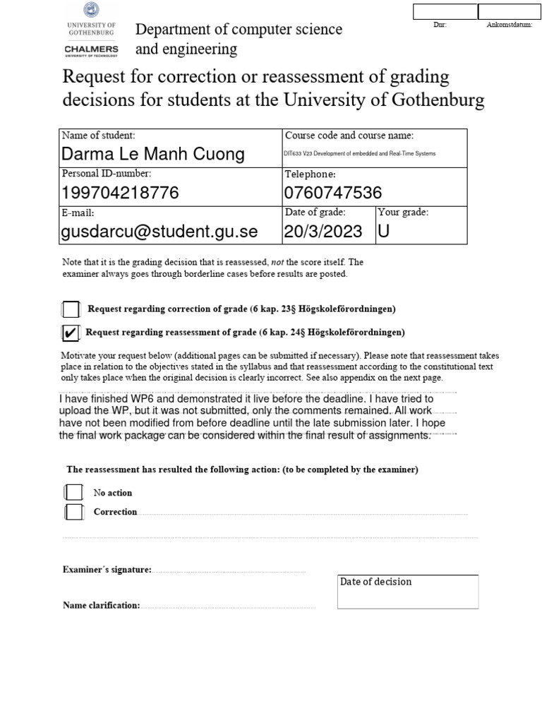 Grade Reassessment Request Form | PDF | Justice | Crime & Violence