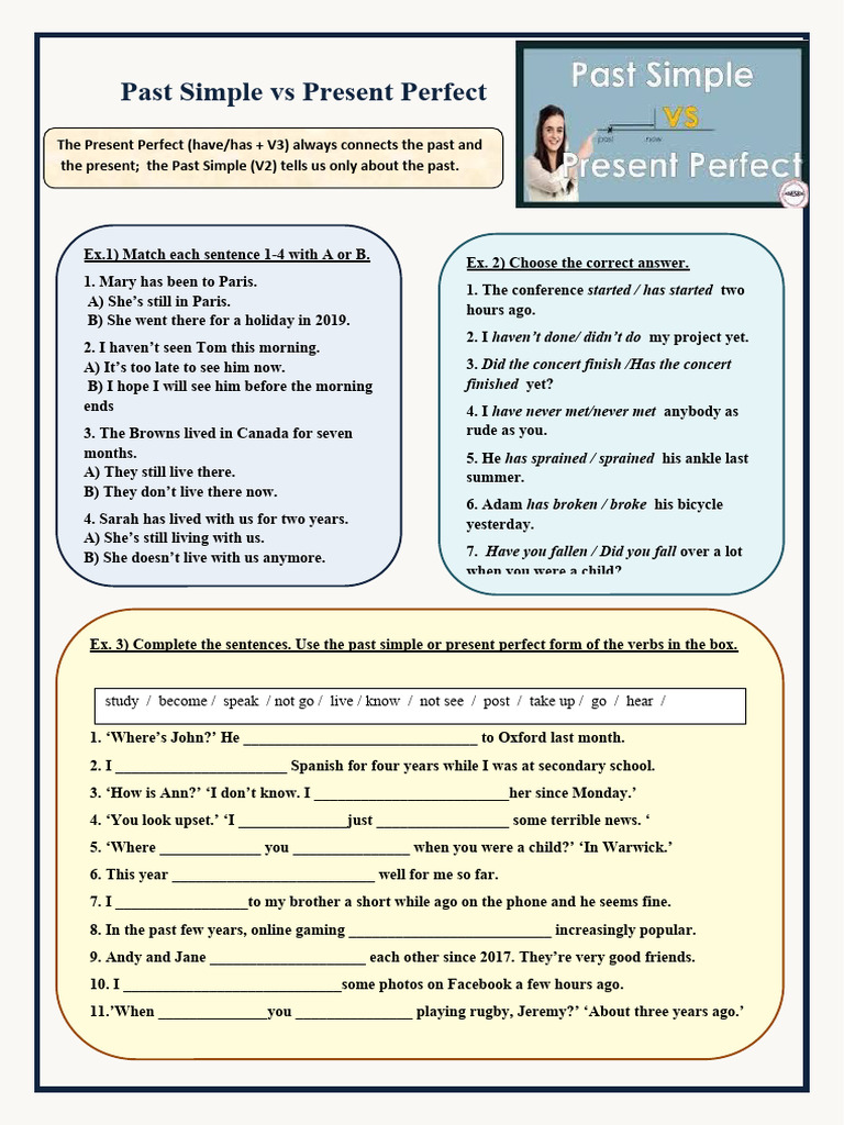Past Simple vs Present Perfect Exercises | PDF | Linguistics | Grammar