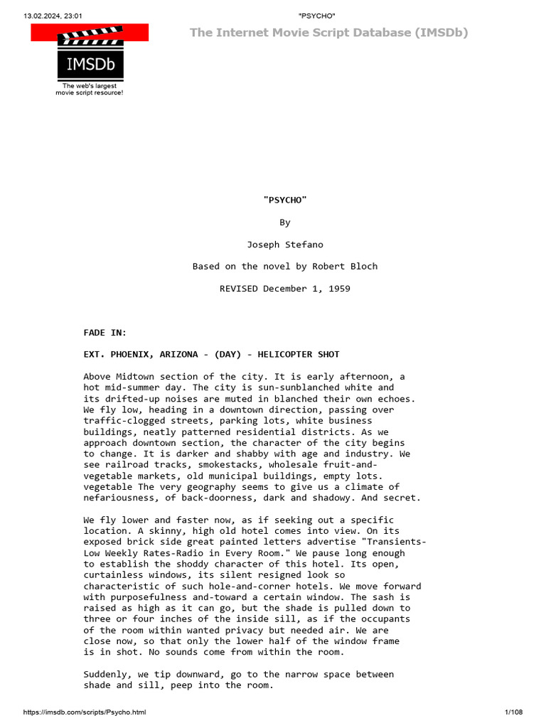 Psycho Script Excerpt Analysis | PDF | Laughter