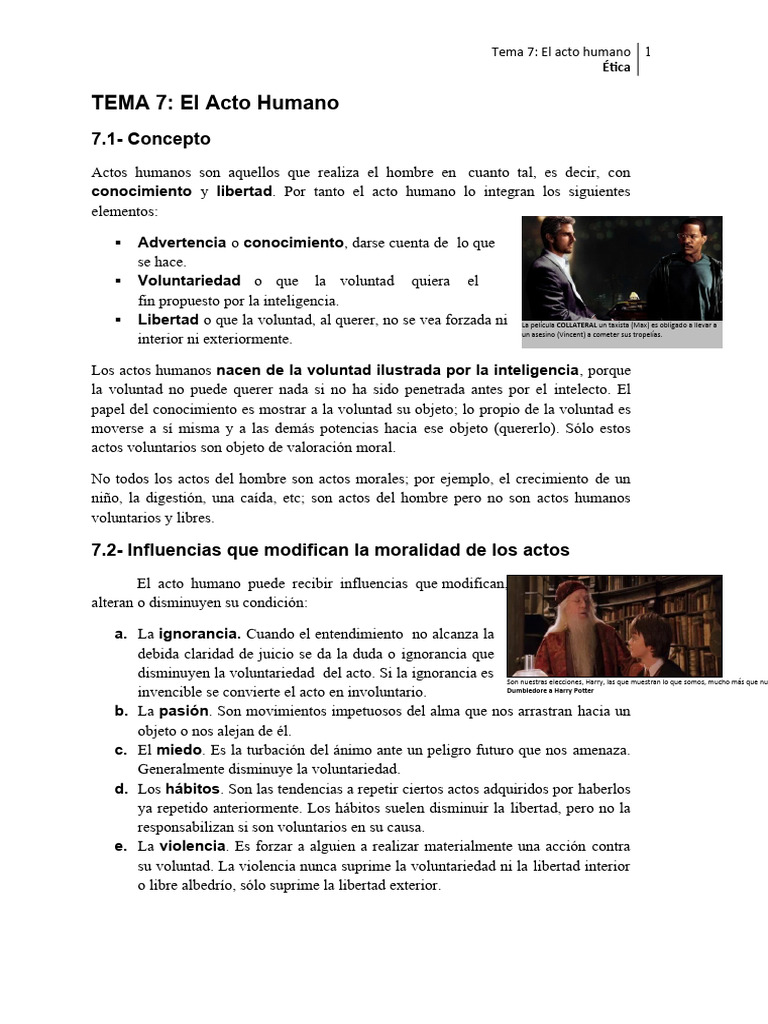 TEMA El Acto Humano | PDF | Moralidad | Libertad