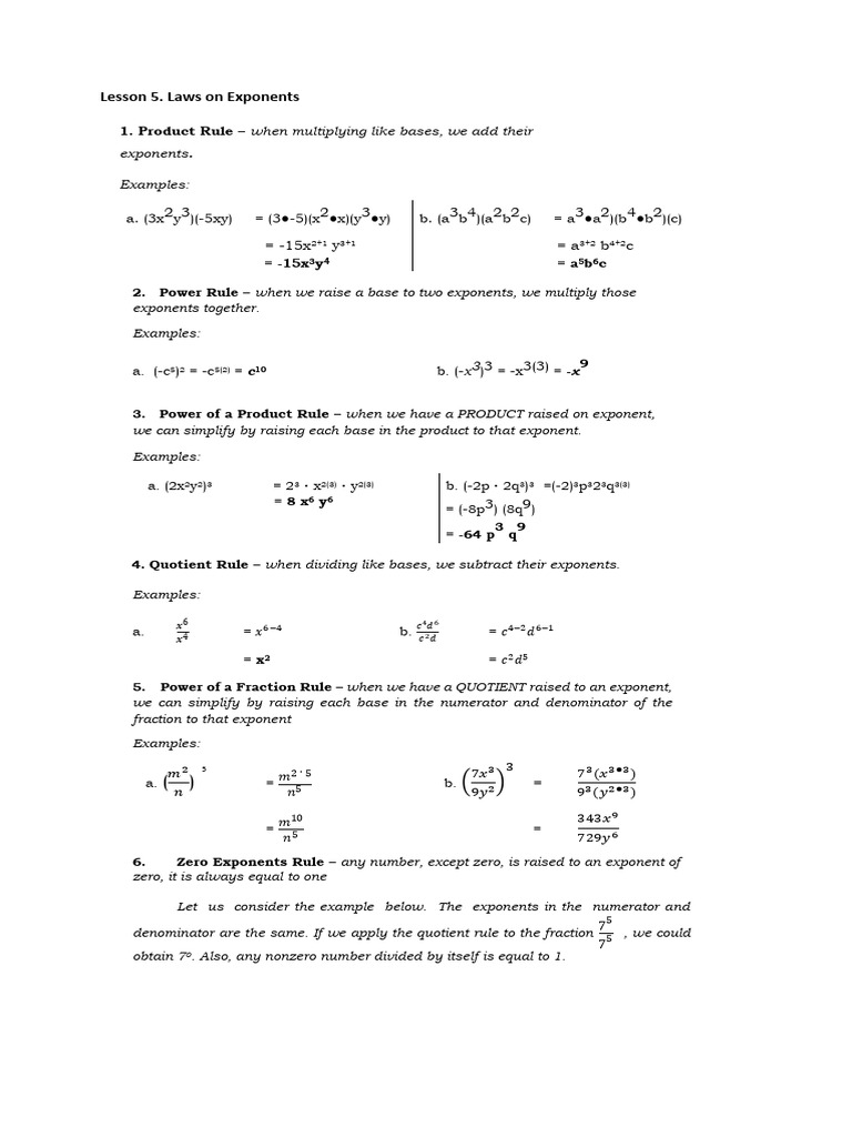 Lesson-5-Lesson-8 Math | PDF | Exponentiation | Numbers