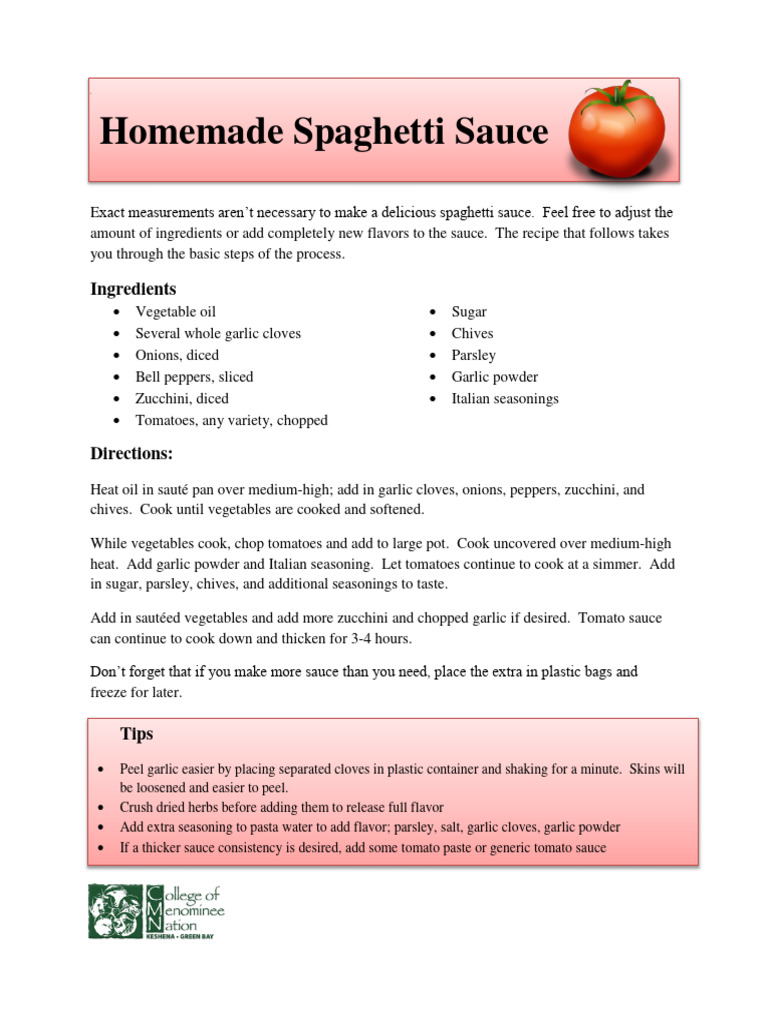 Spaghetti Sauce Recipe | PDF