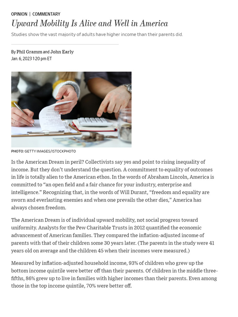 Upward Mobility in America Explained | PDF | Household Income In The ...