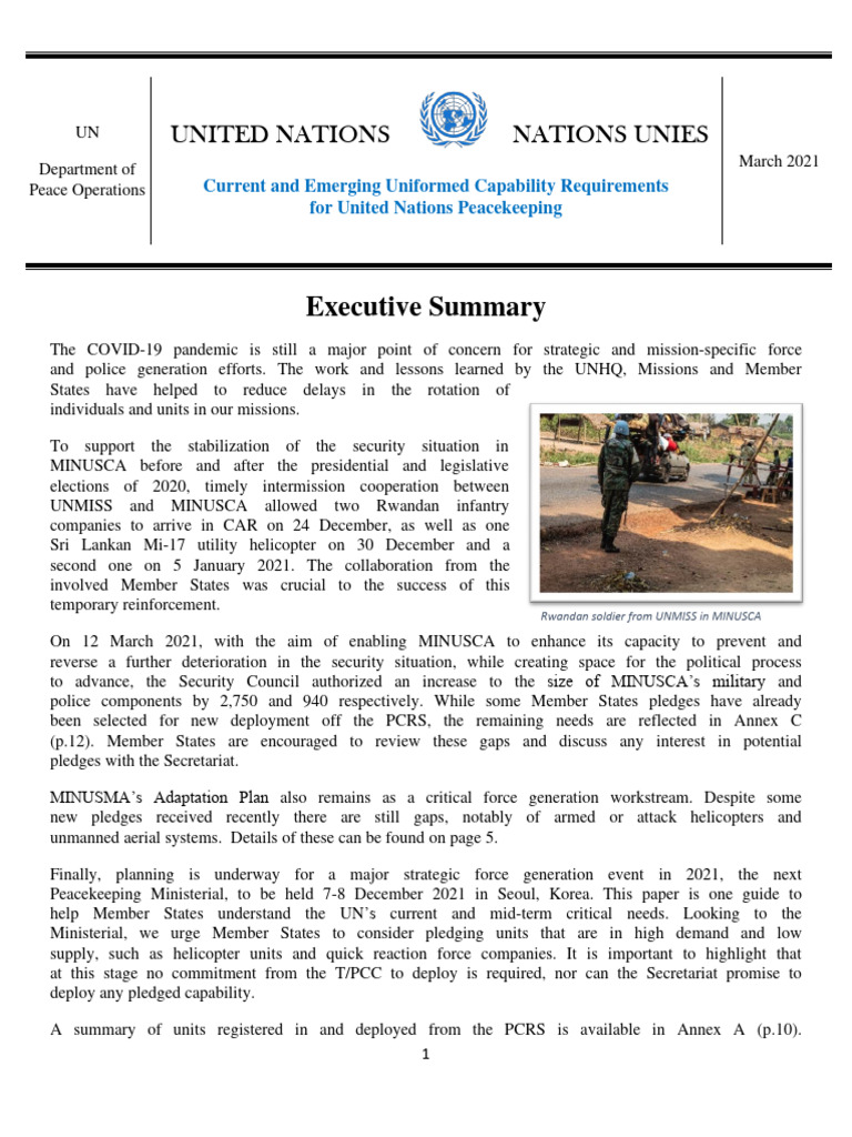 Uniformed Capability Requirements For UN Peacekeeping - March 21 ...