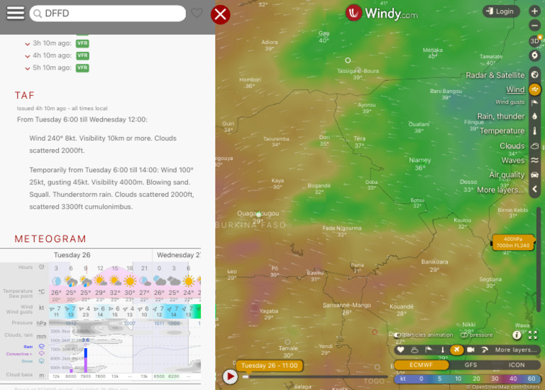 Windy DFFD (OUA) Ouagadougou Airport, METAR, TAF, NOTAM and Weather ...